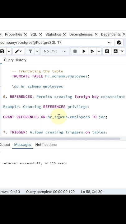 How To Grant References On PostgreSQL Table To A Role/User || Best PostgreSQL Tutorial Shorts ...