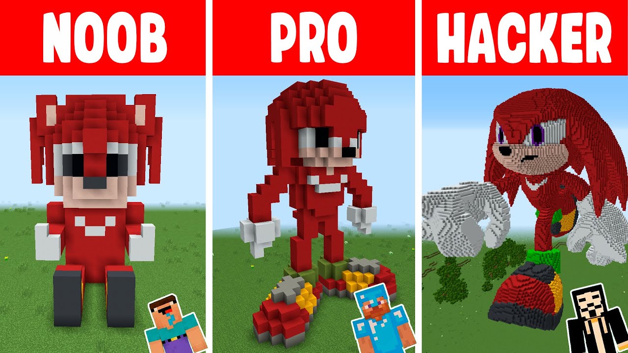 Minecraft KNUCKLES vs SONIC STATUE BUILD CHALLENGE - NOOB vs PRO vs HACKER - YouTube