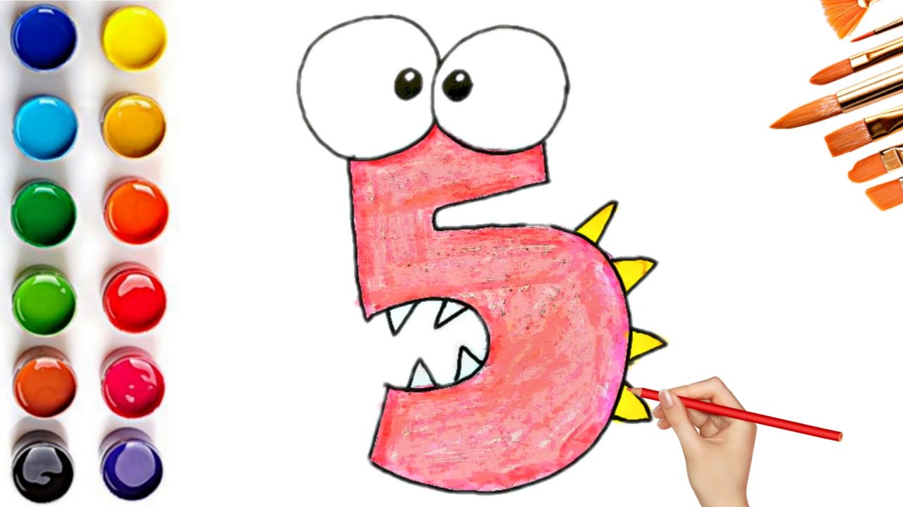 How To Draw Cute Number 5 Dragon Cartoon For Kids #drawing - YouTube