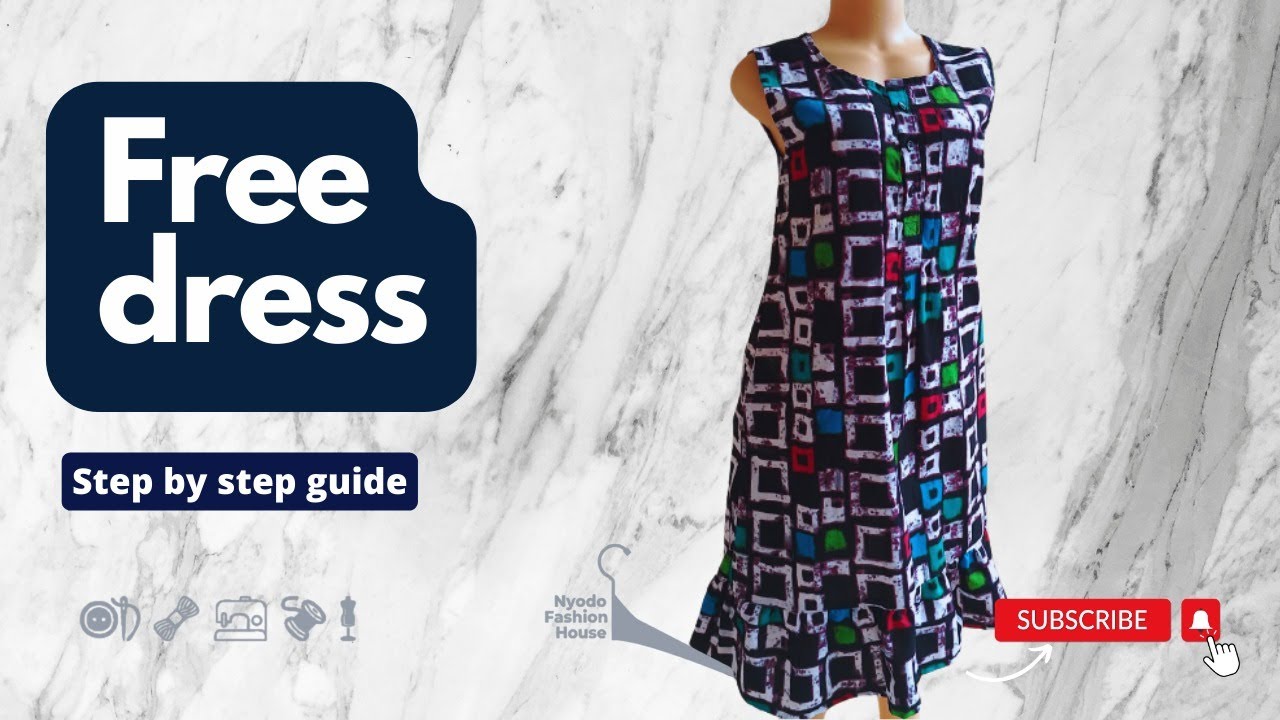Easy free dress with frills for ladies/How to make a lady dress - YouTube