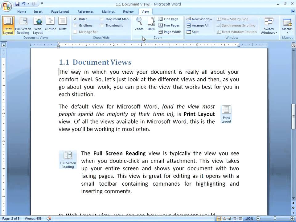 Word 2007 - Using the View Tab - YouTube