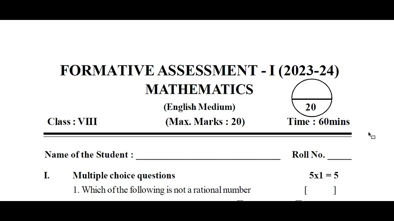 Ap 8th Class Fa-1 💯V.imp Maths 🥳Question Paper (2023-24) | 8th Class ...
