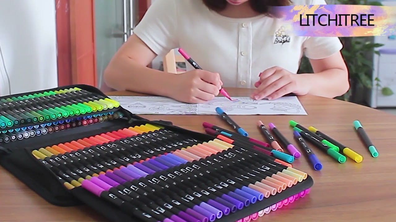 120CD dual tip brush pens - YouTube