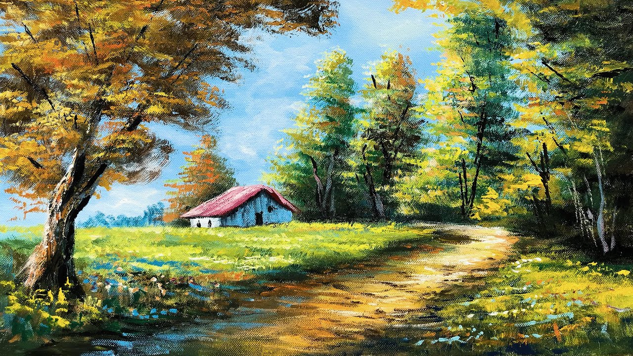 Easy Landscape Painting | Step By Step Painting Tutorial | How to Paint ...