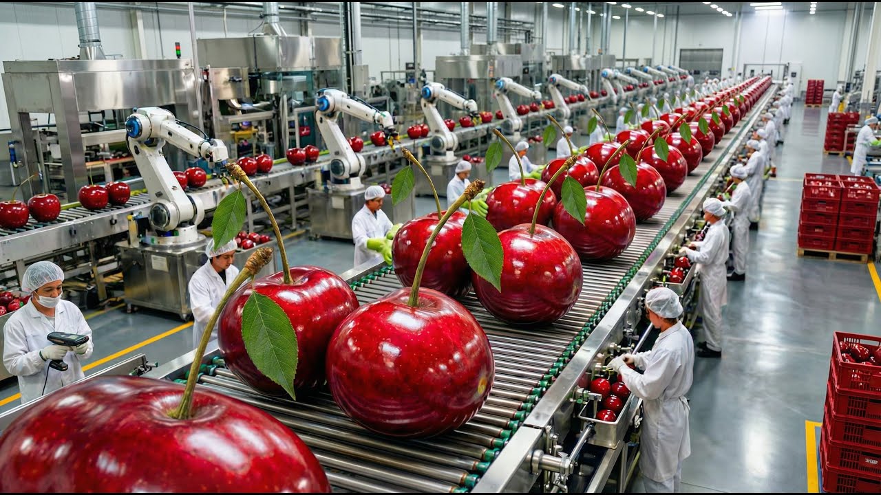 Inside a Cherry Factory: From Giant Raw Cherries to Perfect Red Candied ...