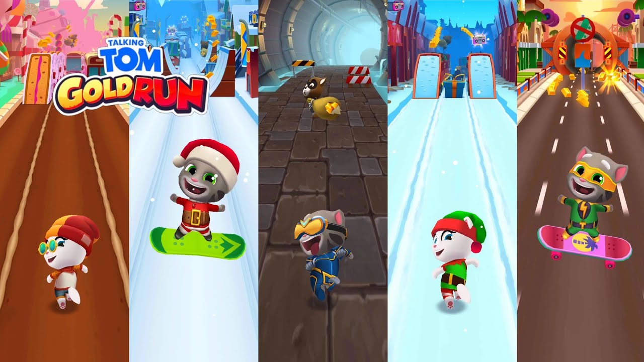 Talking Tom Gold Run Candyland vs Snowboard vs Catch The Raccoon vs ...