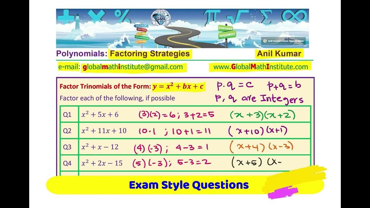 Factor Trinomial a = 1 Worksheet with Many Examples Grade 10 Maths ...