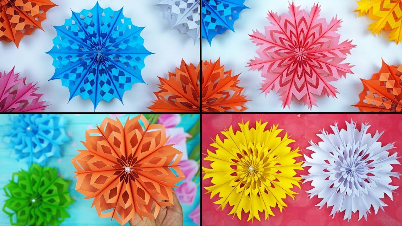 4 Unique Paper Snowflakes Making For Decoration | Paper Cutting ...