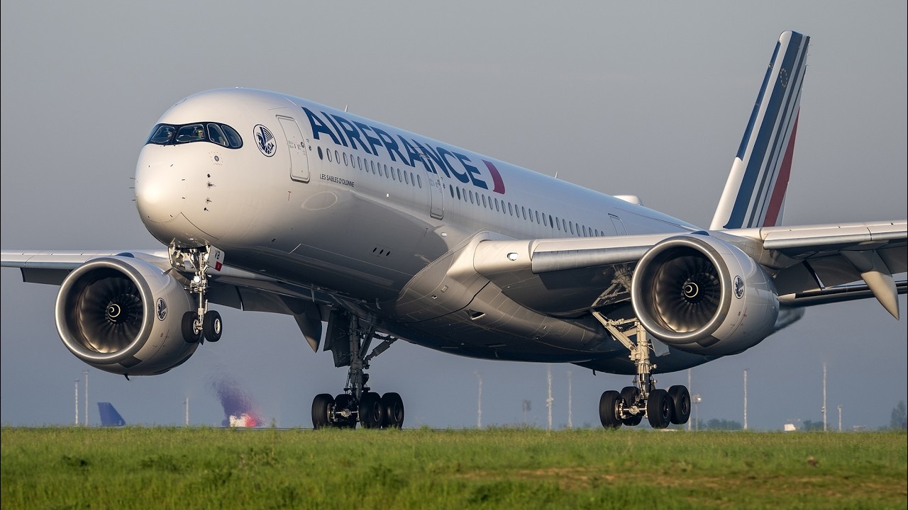 8K | 5 minutes of BIG Air France Planes landing during sunrise at Paris ...