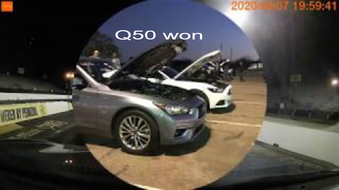 Q50 3.0 T takes down FBO E85 Mustang 5.0 in drag racing . - YouTube
