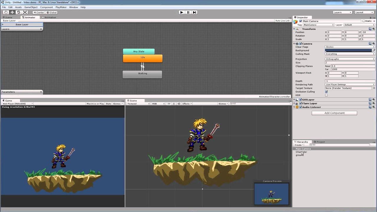ART155: Unity 4.5 -- Part 1 -- 2D Sprite Movement with Playmaker - YouTube