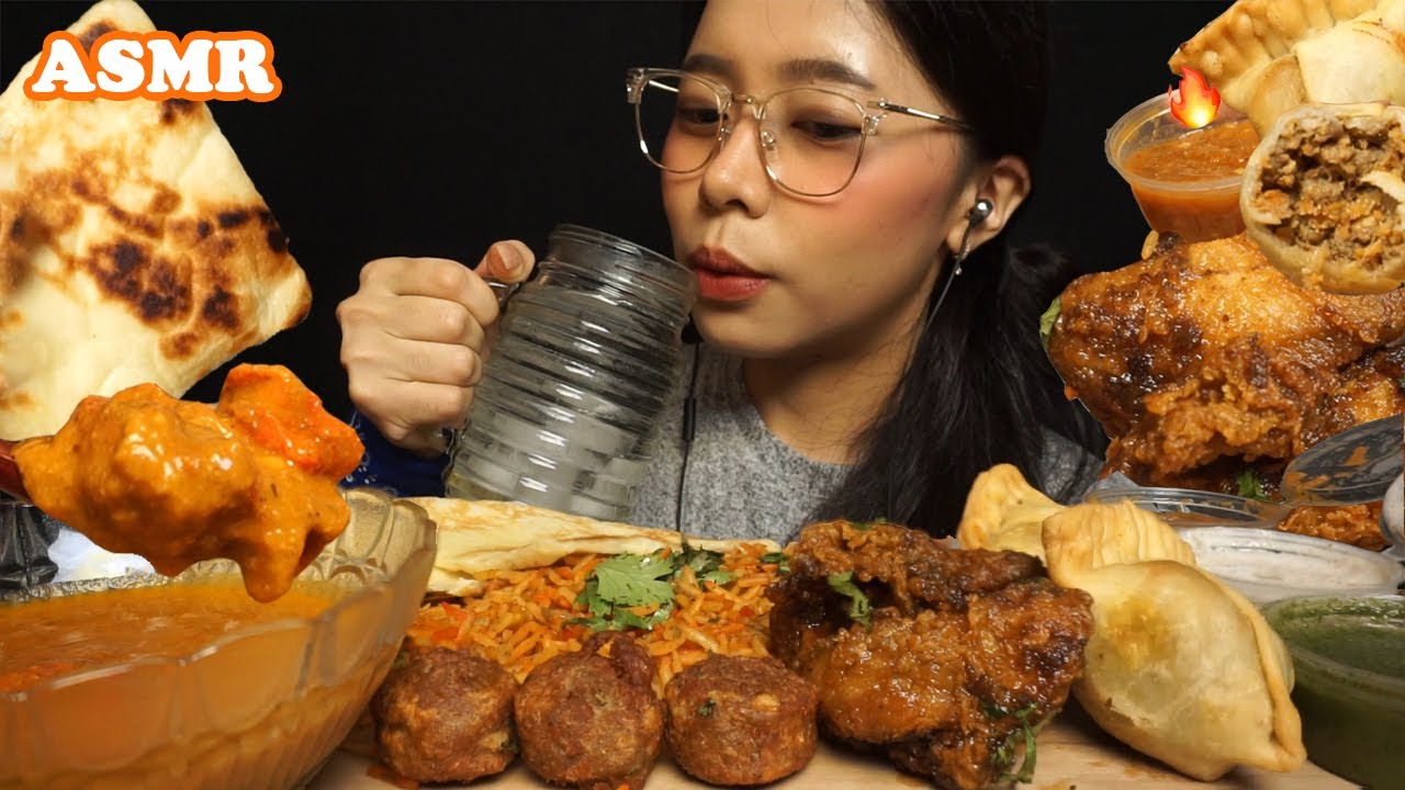 ASMR Indian Food (Biryani, BUTTER CHICKEN, Indian Fried Chicken, SAMOSA ...