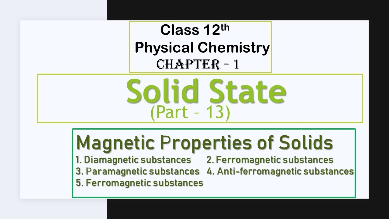 Magnetic Properties of Solids | Solid State | Physical Chemistry । Class 12th | RBSE | Hindi ...