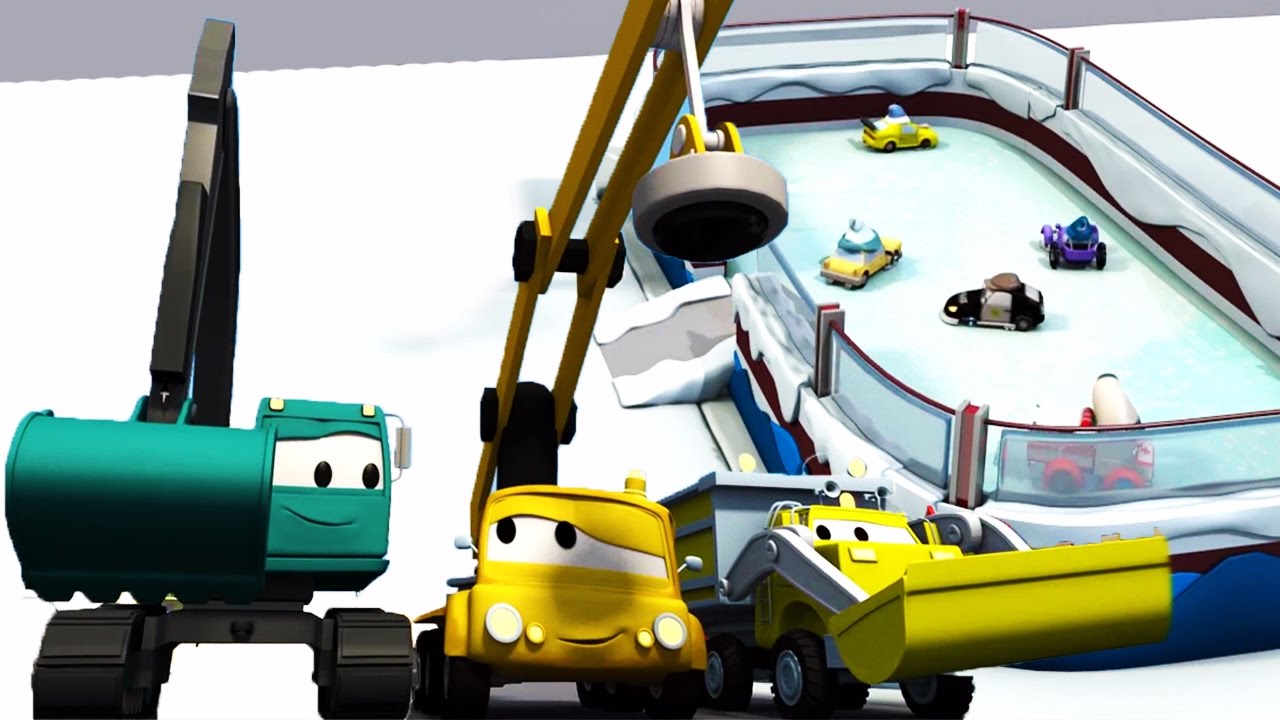 Construction Squad: Dump Truck, Crane and Excavator build an Ice ...
