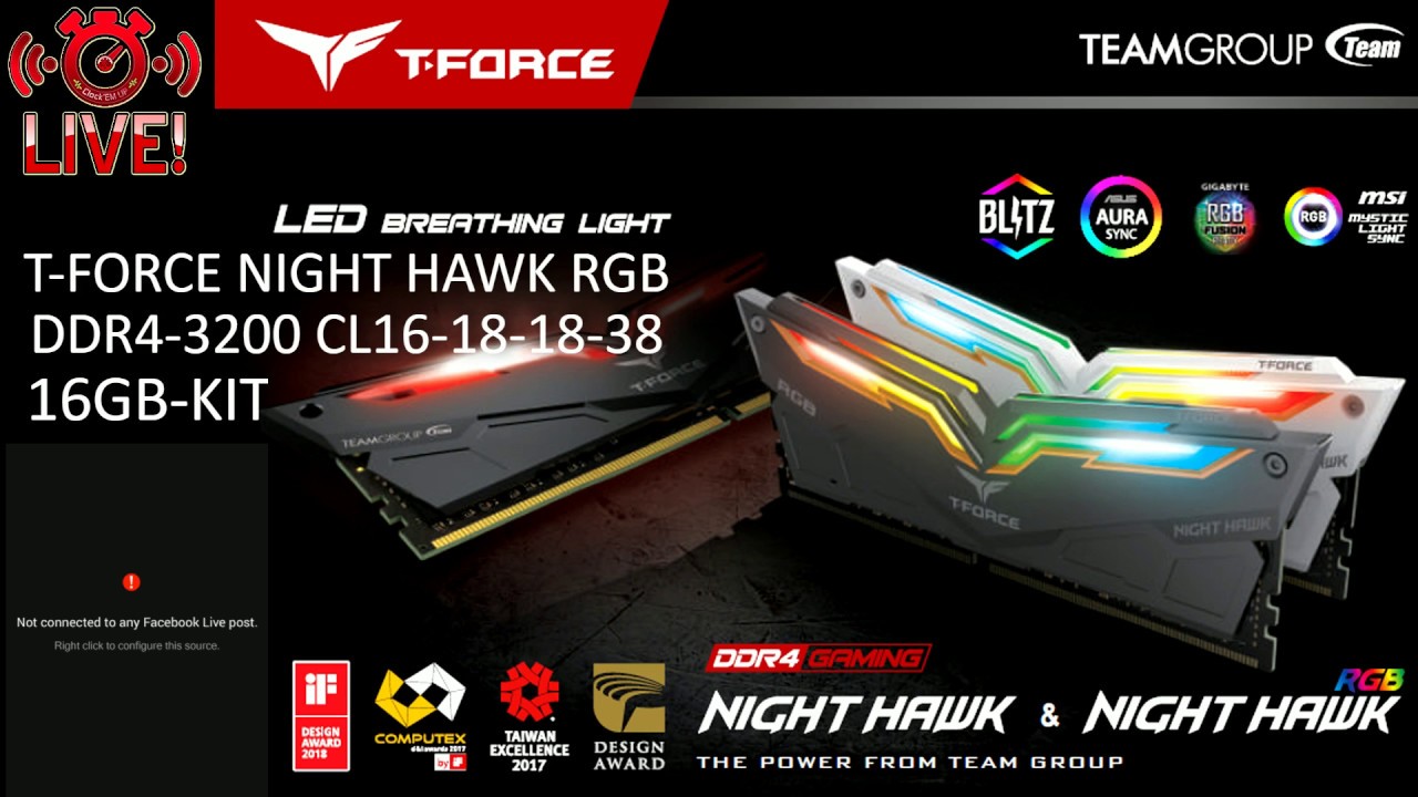 T-FORCE NIGHT HAWK RGB DDR4-3200CL16 16GB-KIT - YouTube