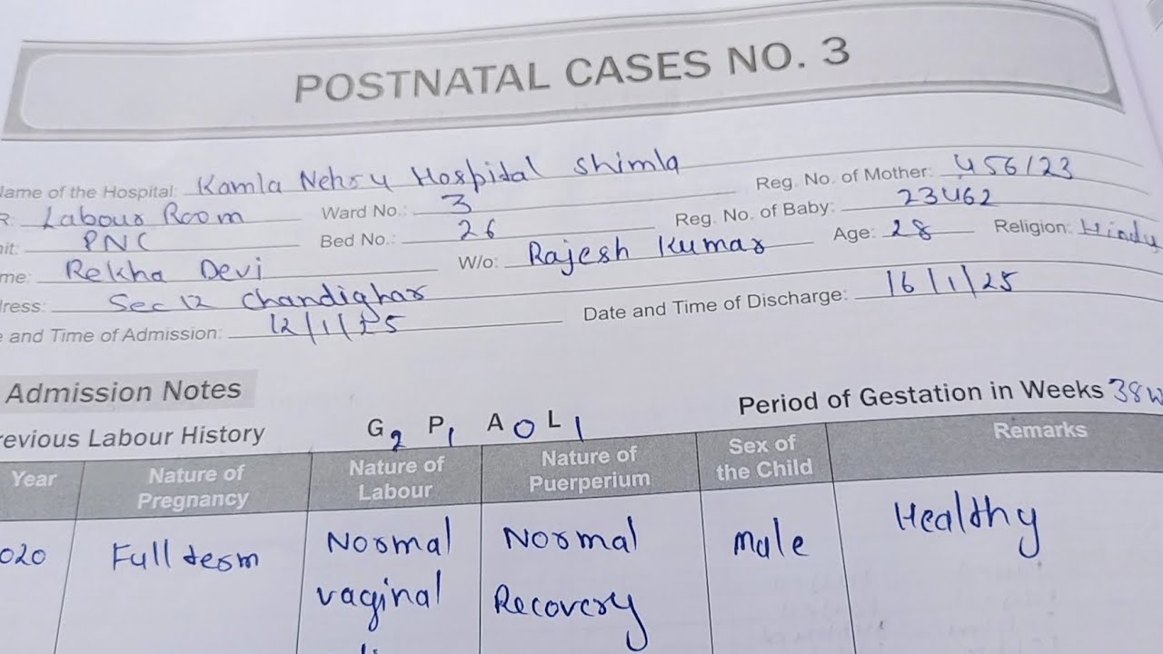 Postnatal case , Obstetrical Nursing (obg) , Case Book Fill . Dr. Molly ...
