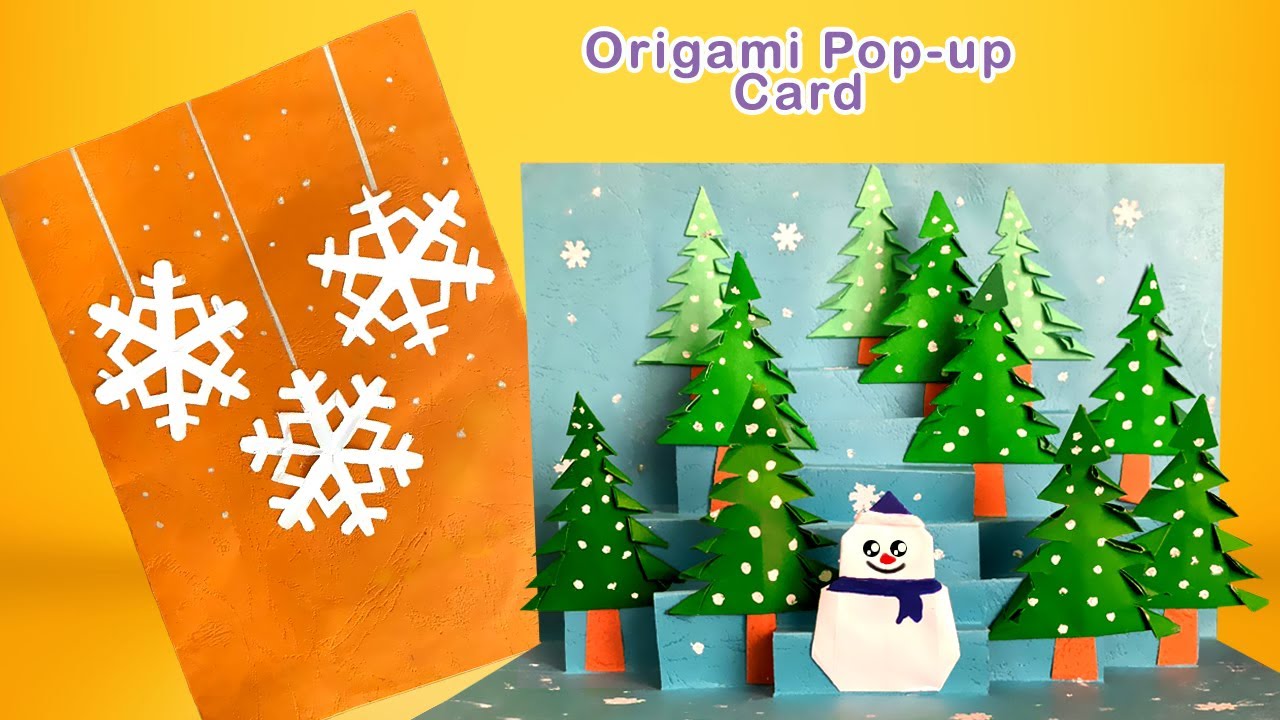 DIY Origami Pop-Up Christmas Card | Festive Trees & Snowman Inside! by ...