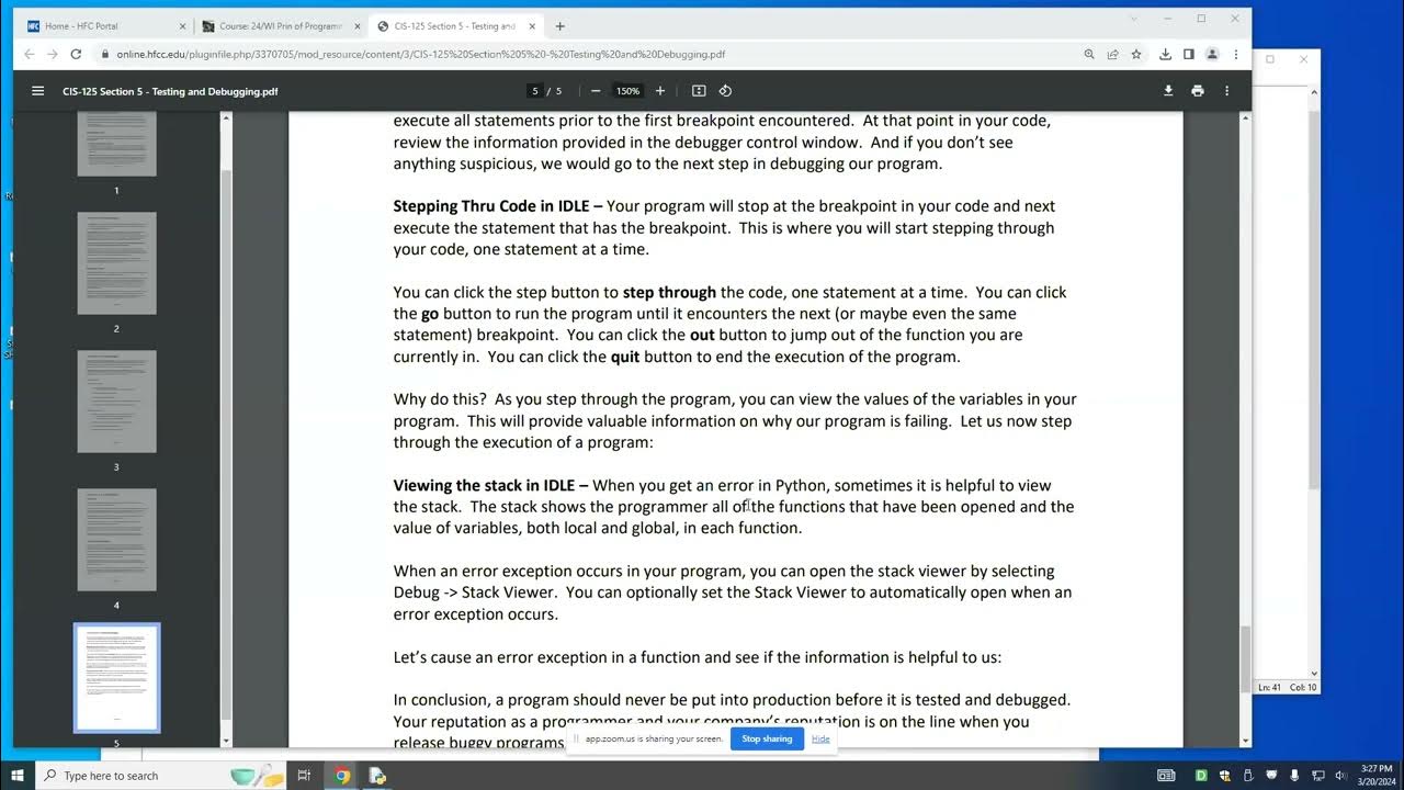 CIS125 Prog Logic class 17 Section 5 Using Idle Debug - YouTube