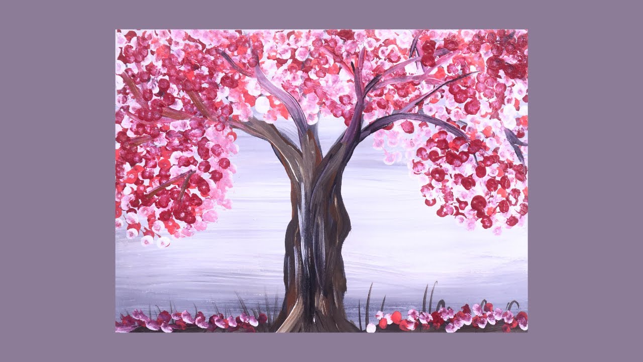 easy acrylic cherry blossom tree painting #harpreetmasandart #acrylic # ...