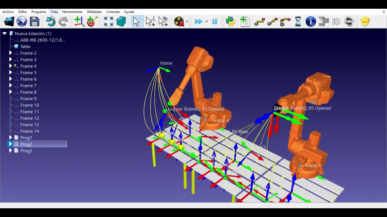 RoboDK Práctica 4 - Programa con dos robots - YouTube