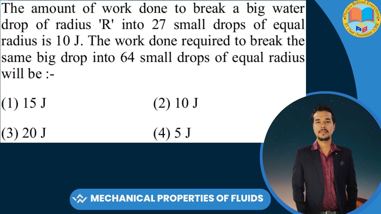 The amount of work done to break a big water drop of radius 'R' into 27 ...