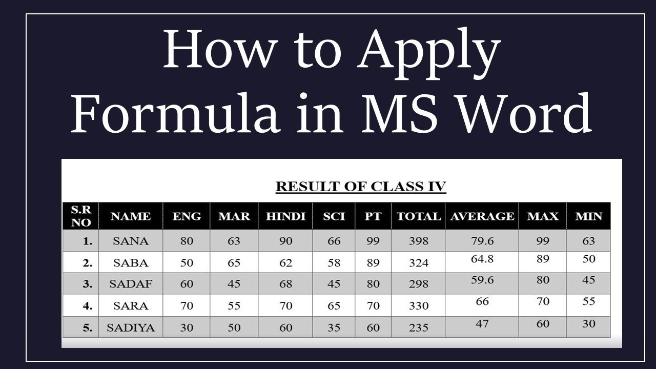 How to Use Formula in MS Word| Table in MS Word - YouTube