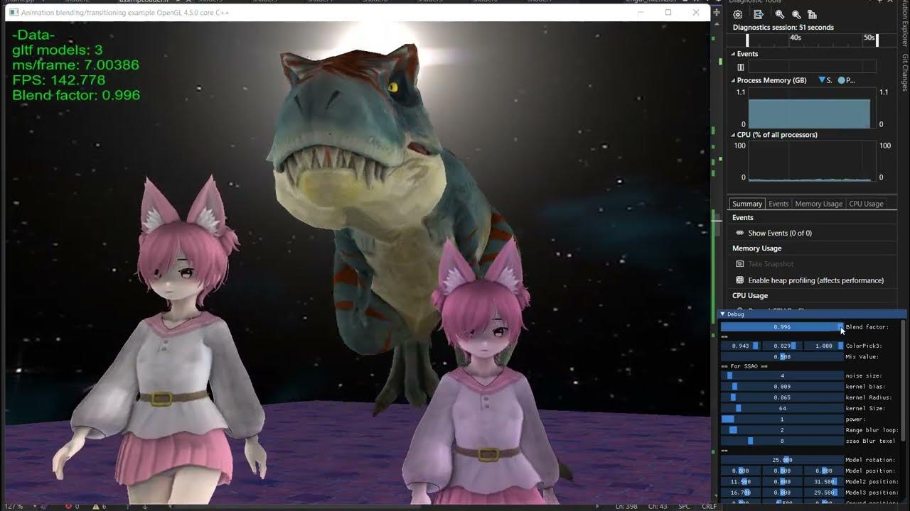 Animation blending/transitioning example using ASSIMP + OpenGL 4.5.0 core C++ - YouTube