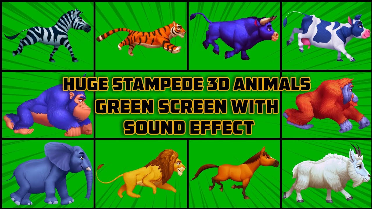 3D Cartoon Green Screen No Copyright | Cartoon Animal Stampede Running ...