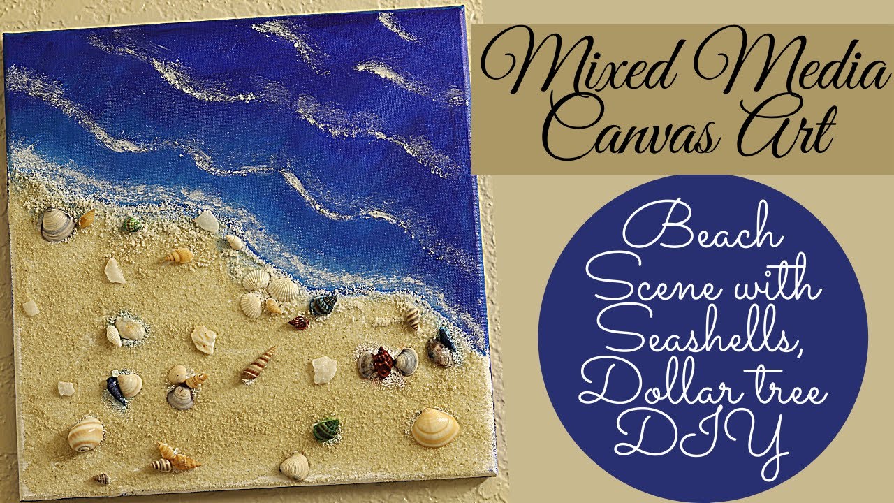 3d mixed media seascape with acrylic paint on canvas with sea shells ...
