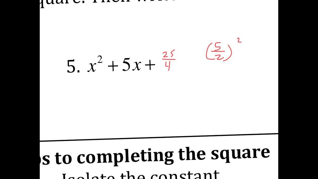 Algebra 2, 4-6b Complete the Square, Part 2 - YouTube