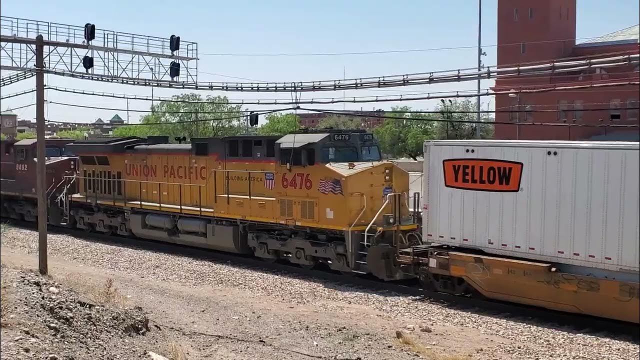 UP AC6000CW Rebuild Leading Monster Intermodal Train Past El Paso Union Station w/CP Mid-Train ...
