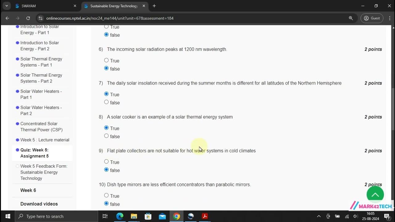 Nptel Sustainable Energy Technology Week5 Assignment5 Solution July 2024 Youtube