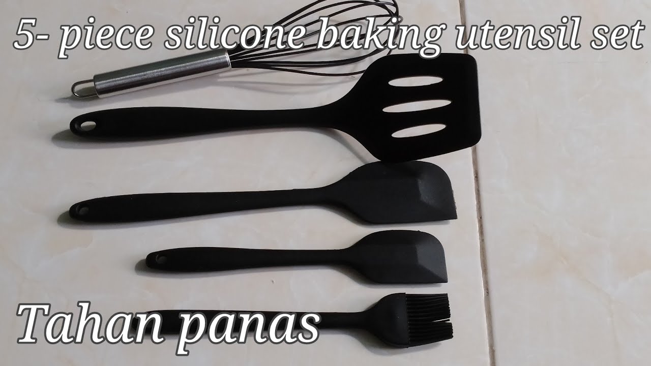 Unboxing 5-piece silicone baking utensil set.alat masak tahan panas ...