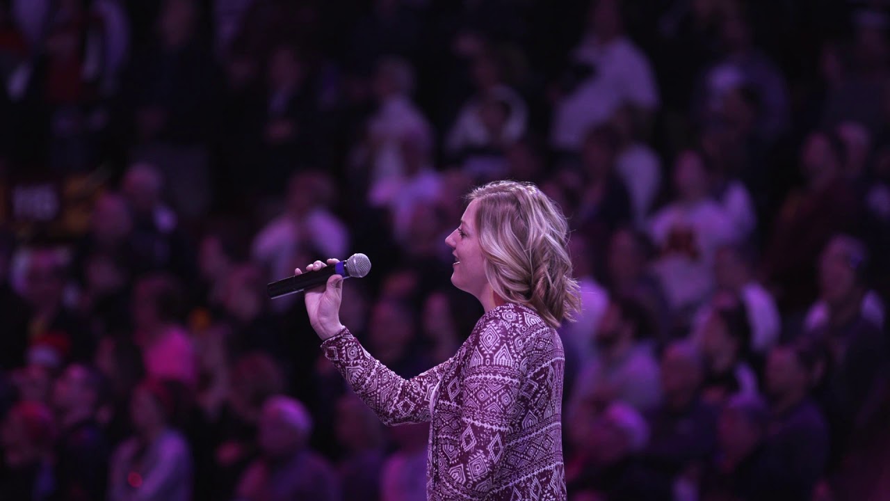 April Arnold singing the National Anthem at the Big Ten Championships ...