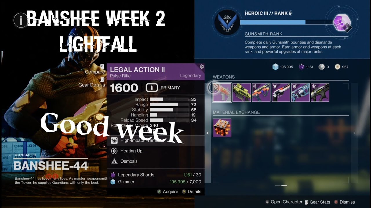Banshee-44/Gunsmith weekly Rundown, weapons to grab. Double ability ...