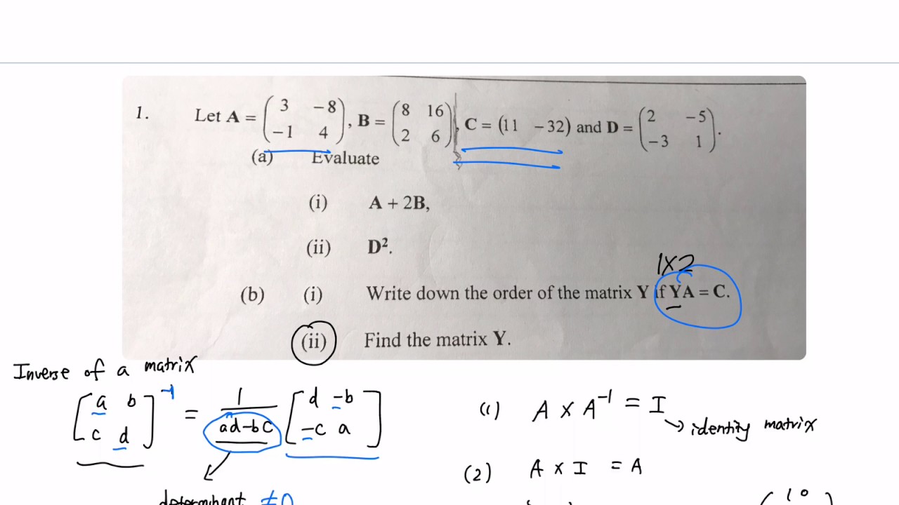 The Inverse of a Matrix O Level E Math Singapore - YouTube