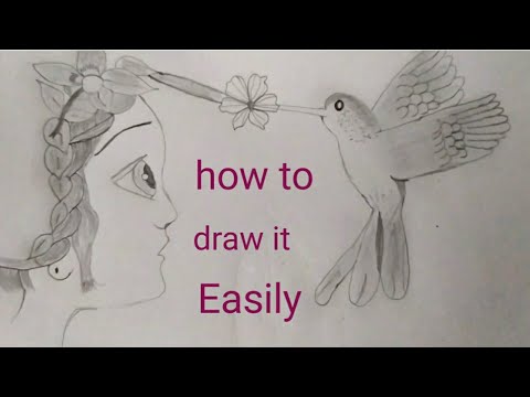 How to draw a girl with bird - YouTube