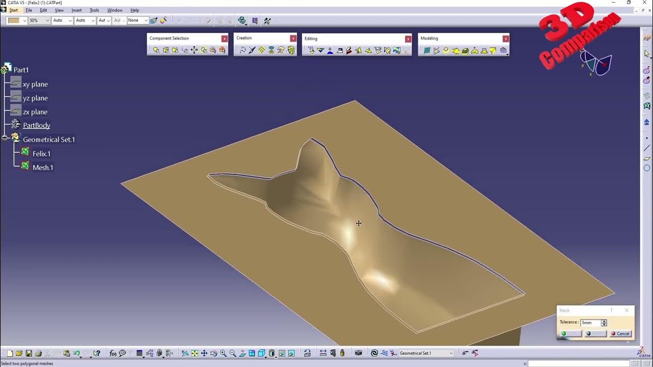 How to merge two meshes - Stitch - Shape Sculptor - CATIA V5 - YouTube