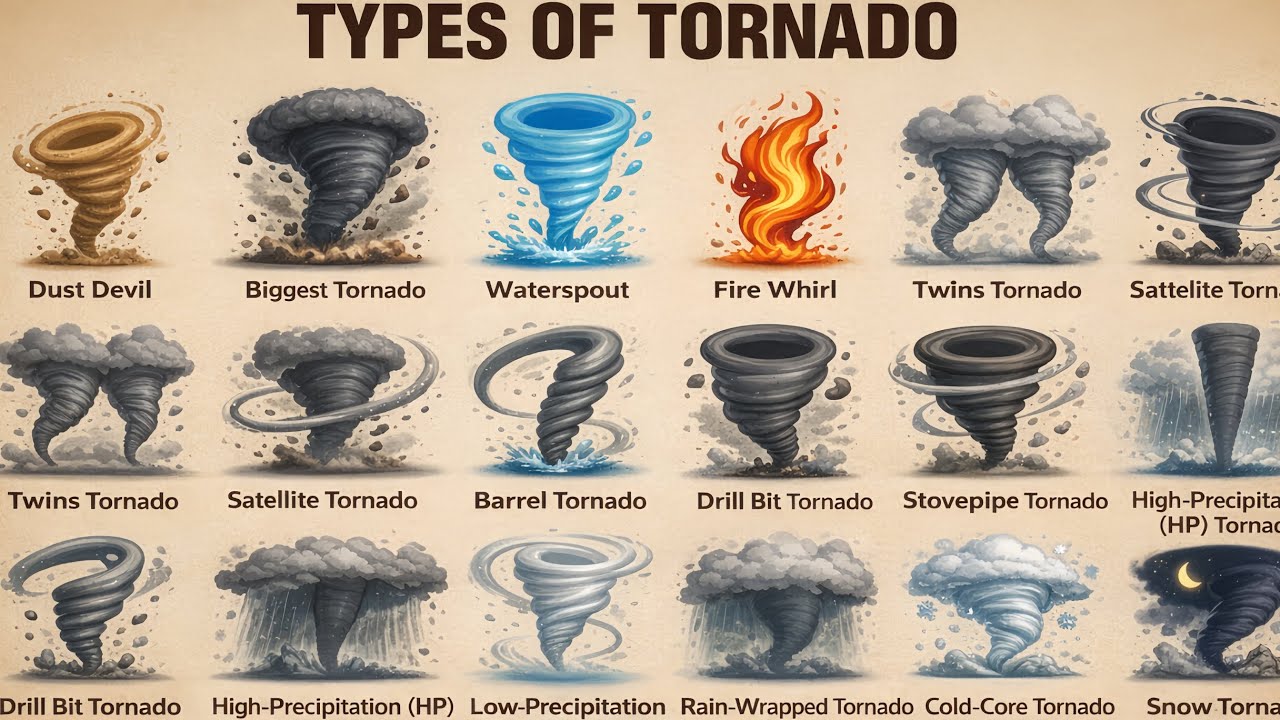 Types of Tornado Poster – Dust Devil, Waterspout, Fire Whirl, Satellite ...