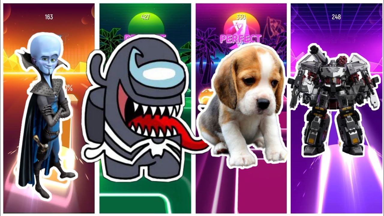 Megamind 🆚 Among us 🆚 Borzoi dog 🆚 Transformers one | Tiles Hop Edm ...