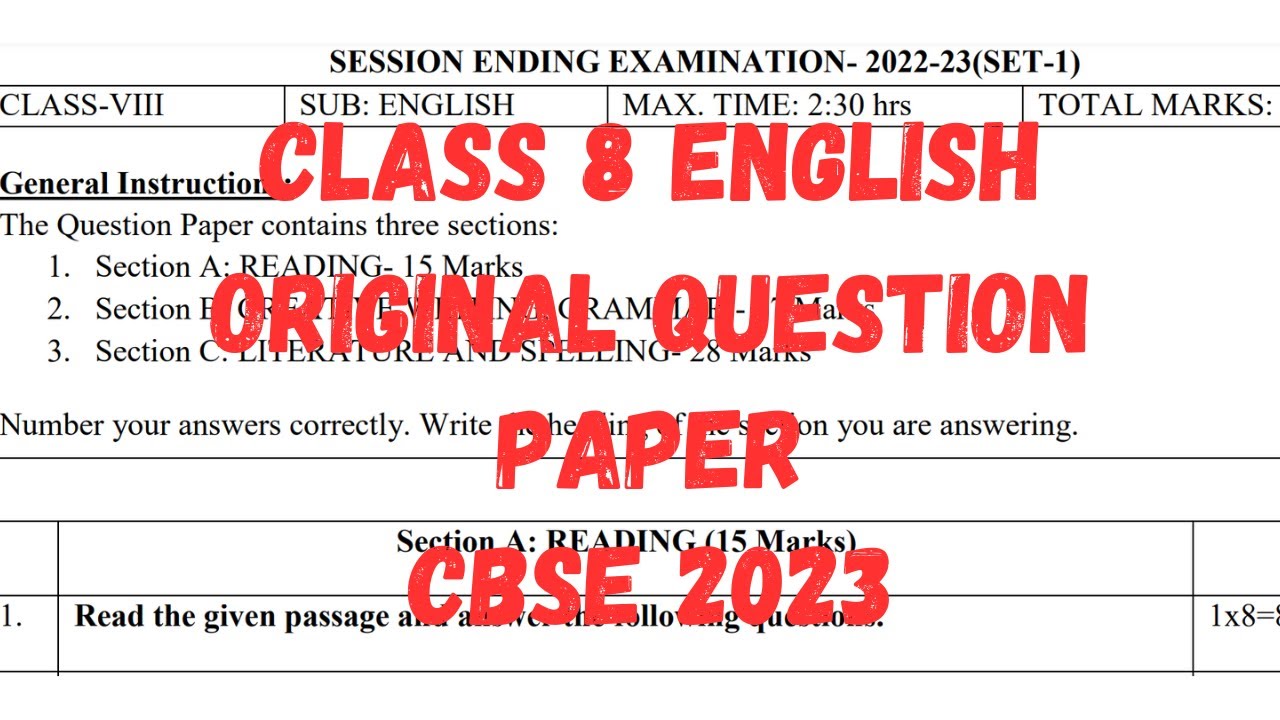 Class 8 English Annual Exam 2024 Sample Question Paper Term 2 Kv