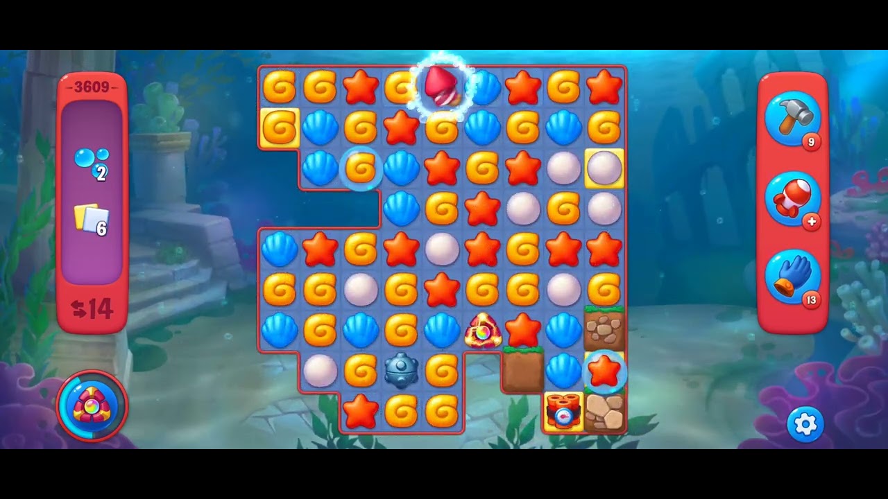Fishdom Hard Level 3609 (with full seashell [Super Lightning] & double ...