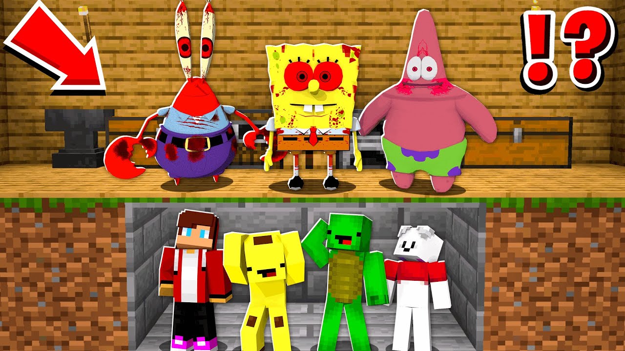 JJ, Mikey, Banana Kid and Carrie HIDE From SCARY SPONGE.BOB TEAM - YouTube