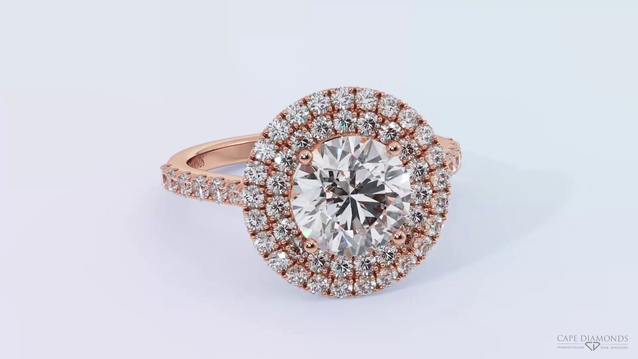 Double Halo Rose Gold Diamond Engagement Rings - Cape Diamonds - YouTube