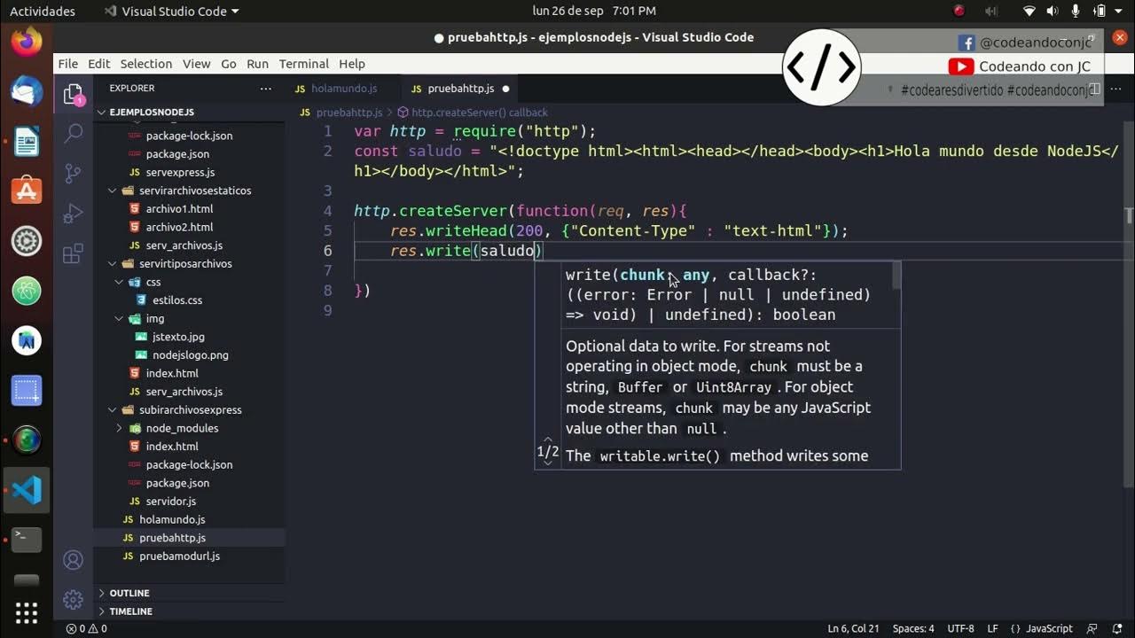 Mi primer Hola mundo con NodeJS. - YouTube