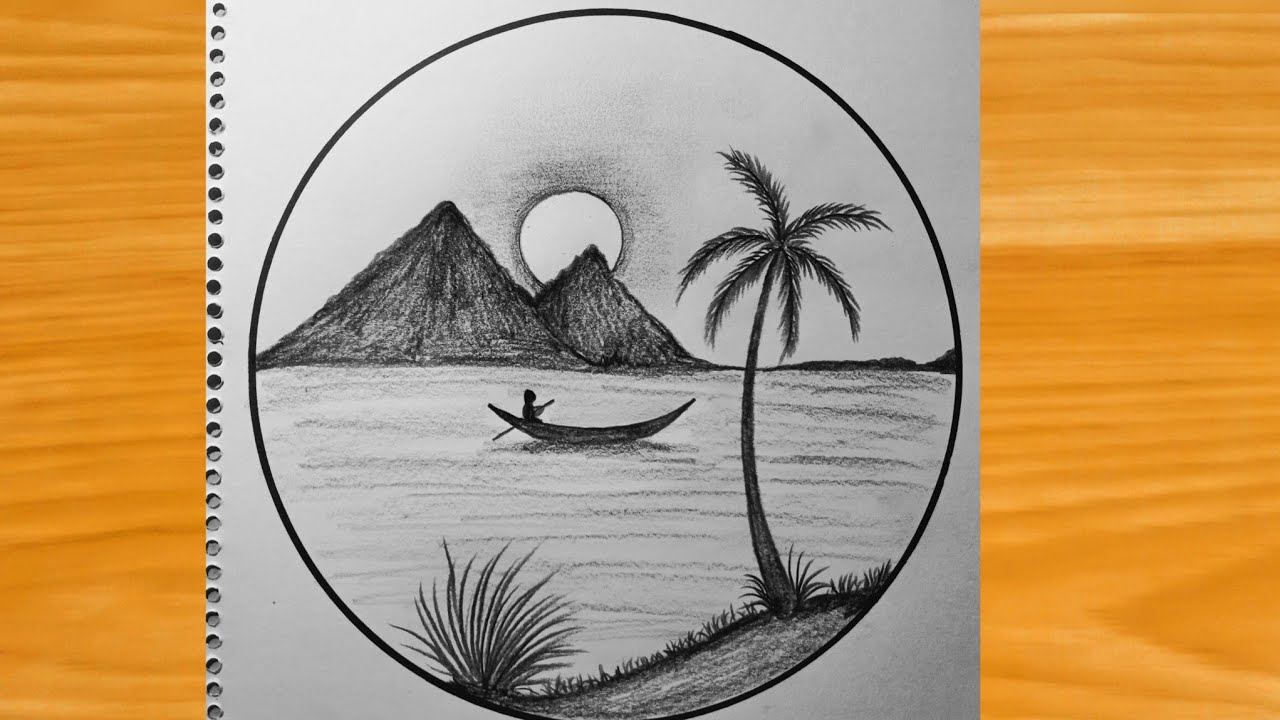 Circle Scenery drawing || How to draw landscape scenery - YouTube