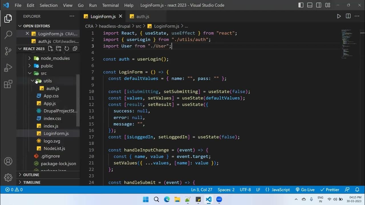 How to create LoginForm component | How to user login with JSONAPI in drupal 9 Part-2 - YouTube