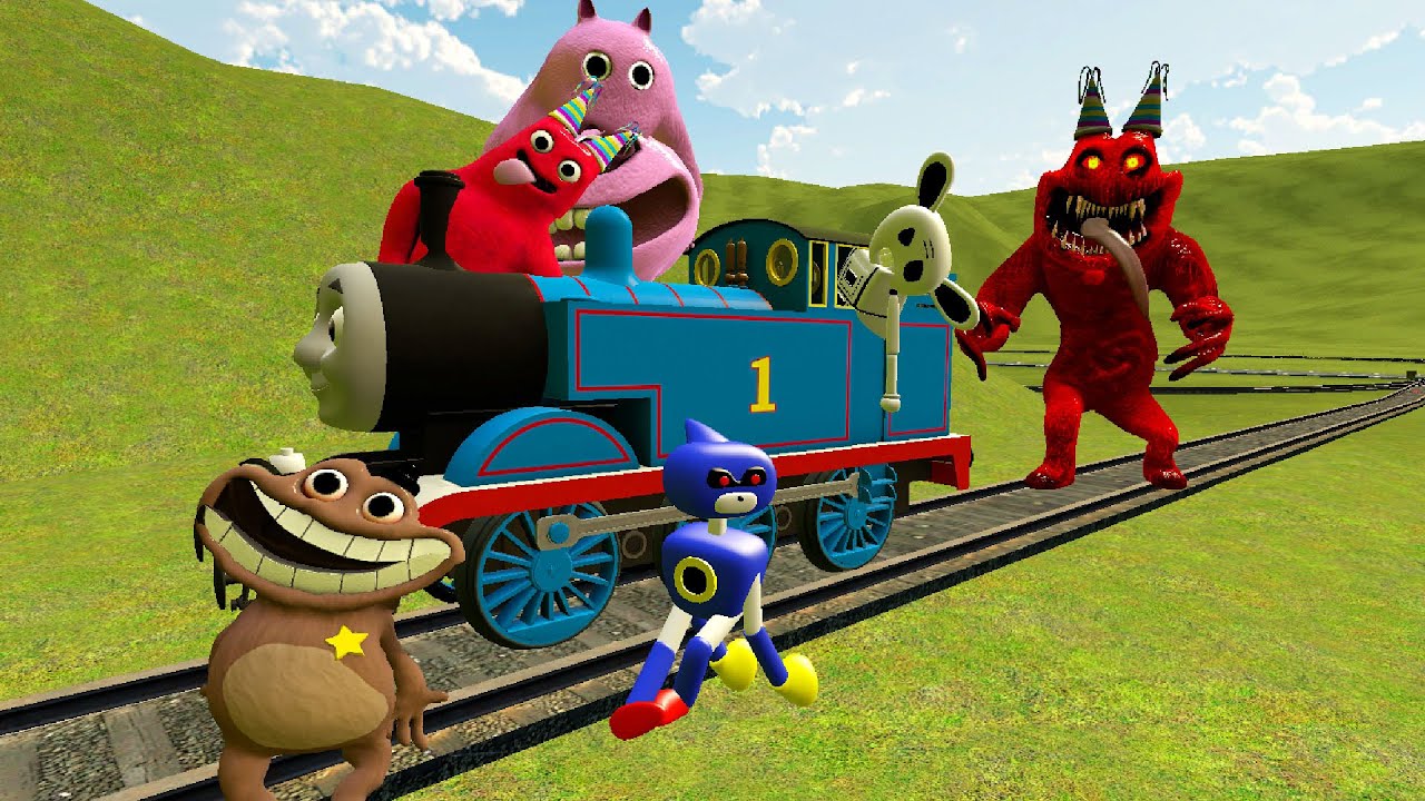 Building a TRAIN and RIDE it! STOLE THE 3D SANIC & GARTEN BANBAN AND ...