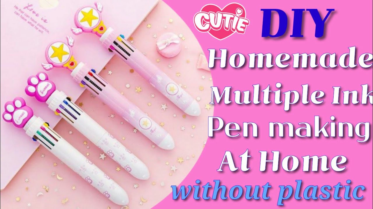 Diy cute multi ink pen at home/How to make multi ink one click pen ...