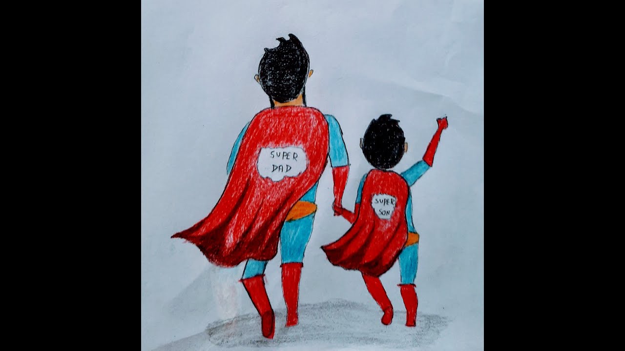 Father's day super Dad and Son easy drawing || Fathers day special ...